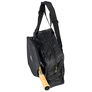Thorza Pickleball Bag with Front Paddle Pocket, Large Mesh Pockets for Water Bottles and Gear, Storage for Clothes and Sports Equipment, Long Shoulder Sling, Classic Black, Men and Women