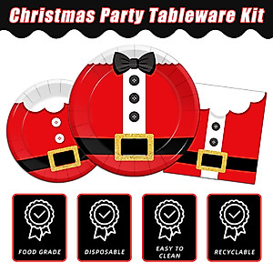 Kepeel 168 Pcs Santa Christmas Party Decorations, Santa Claus Suit Party Paper Plates Napkins Cups, Plastic Forks Knives Spoons Supplies for Winter Holiday Merry Christmas Party Disposable Tableware