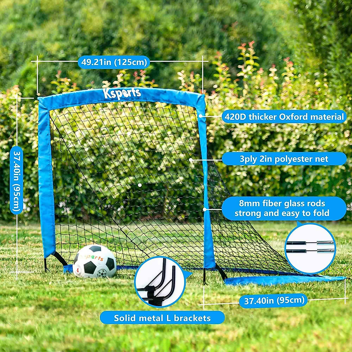 Ksports Soccer Goal Set for Kids Portable Training Equipment with Net, Balls, and Bag for Outdoor Backyard Football, 4 x 3 Feet, Blue