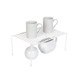 Smart Design Cabinet Storage Shelf Rack - Medium (8.5 x 13.25 Inch) - Steel Metal Wire - Cupboard, Plate, Dish, Counter & Pantry Organizer Organization - Kitchen [White]