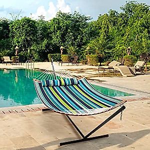 SUPERJARE Hammock with Stand, 2 Person Heavy Duty Hammock Frame, Detachable Pillow & Strong Curved-Bar & Portable Carrying Bag, Perfect for Outdoor & Indoor - Dark Cyan