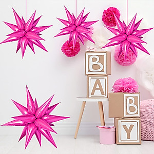 FUNTOOB Hot Pink Balloons Star Balloons Metallic Star Foil Balloons Hot Pink Star Cone Balloons Starburst Balloon Spike Balloons for Birthday Graduation Business Event Christmas Decorations (50Pcs)