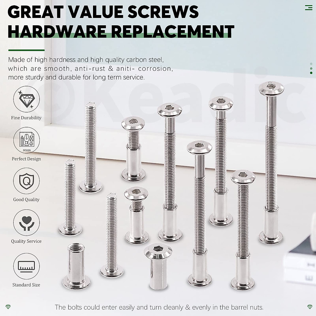 Keadic 25 Pcs M6 x 25mm Socket Cap Bolts Barrel Nuts Kit with Hex Key, Silver Binding Screws Stud Posts Assortment Kit Countersunk Furniture Crib Bolts for Bed Chair Table Cabinet