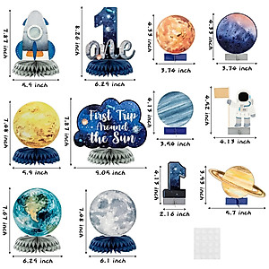 ANGOLIO 12Pcs First Trip Around The Sun One Letter Sign Party Honeycomb Table Centerpiece Outer Space 1st Birthday Party Decorations Planets Solar System Theme Party for Boys Baby Shower Photo Props