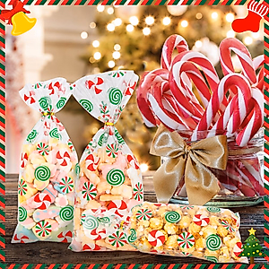 Christmas Treat Bags, 50 Pack Christmas Candy bags, Cellophane Treat Bags with Twist Ties, Christmas Candy Cane Goodie Gift Bags, Cello Holiday Treat Bags for Gift Wrap Sweets Xmas Party Favor Supplies