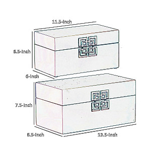 Benjara Neo 14, 11 Inch Set of 2 Decorative Boxes, Geometric Metal Accents, Orange