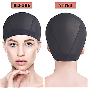 Smilco Mesh Dome Cap for Wig Making 6 Pack Stretchable Dome Mesh Lace Front Wig Caps for Women （Black）