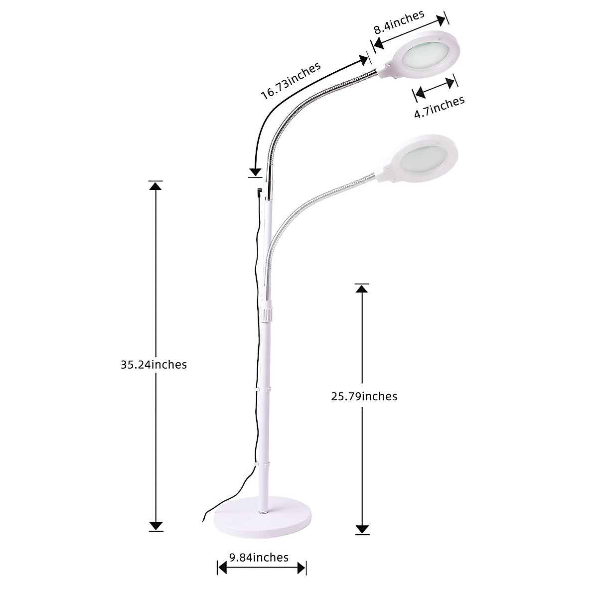 FHHKAAD 2 in 1 Magnifying Floor Lamp 5X with Bright LED Light Adjustable，Flexibility Magnifier Lamp for Reading，Sewing，Repair，Crafts & Hobbies -12W - White