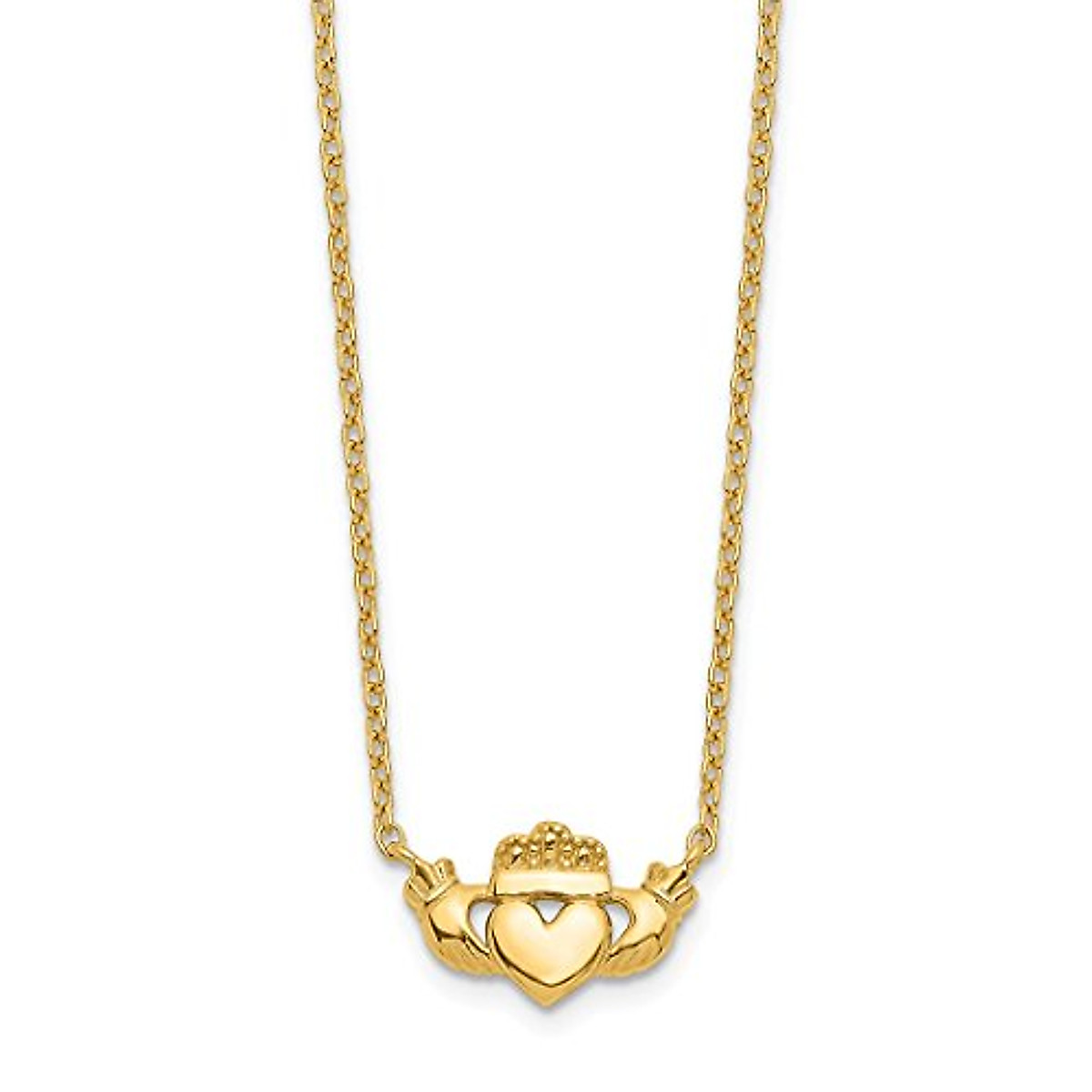IceCarats 14K Yellow Gold Heart Love Irish Claddagh Celtic Necklace 17 inch Chain Jewelry