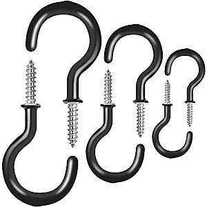 SUKIA 25 PCS Black Small Cup Screw Hooks Ceiling Hooks for Hanging Lights Vinyl Coated Steel Metal Cup Hooks Holder Christmas Light Hangers Suitble for Indoor and Outdoor Hooks Kit (Black-25Pcs)