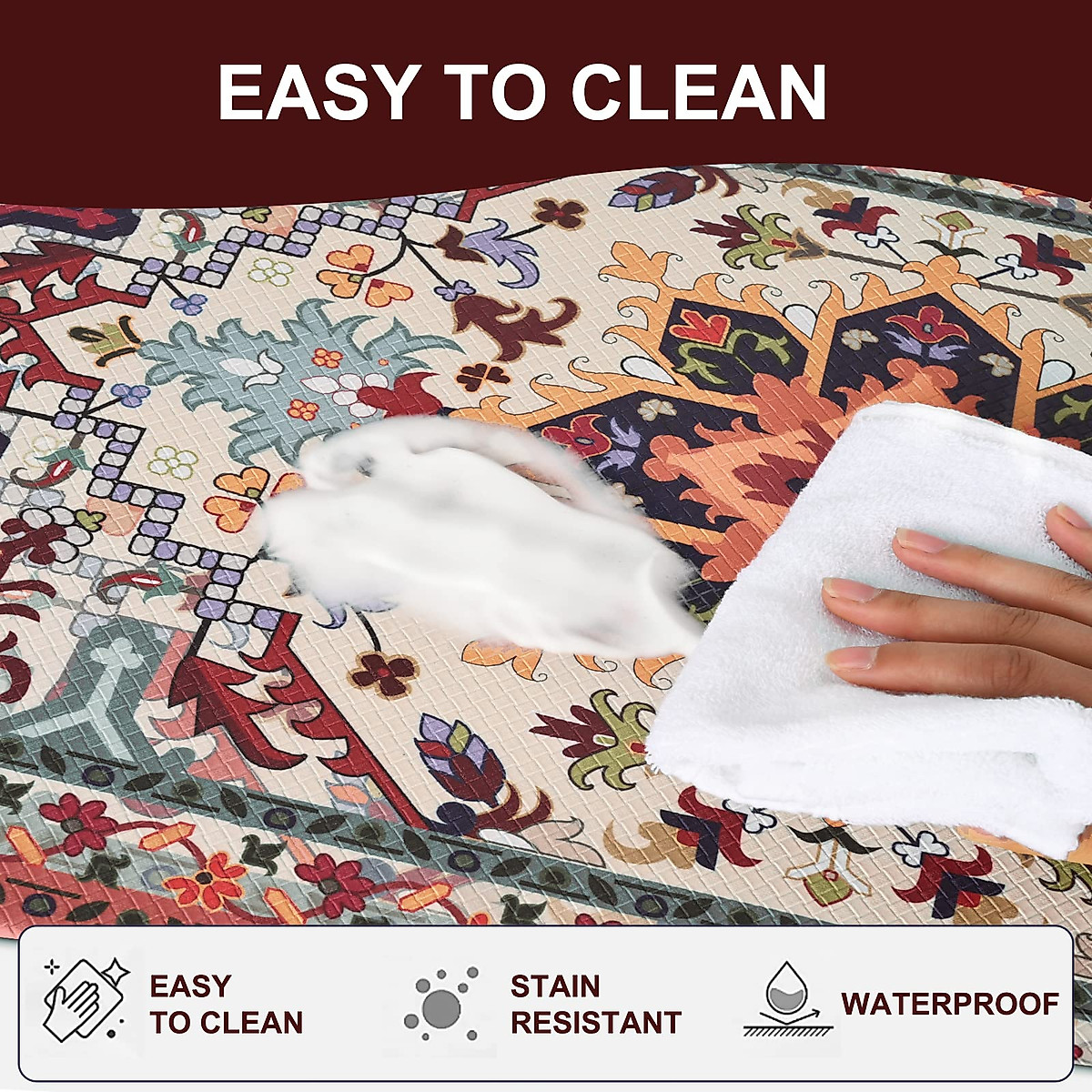 ASPMIZ Kitchen Mats Cushioned Anti Fatigue 2 Piece Set Boho, Washable Kitchen Rugs Non Slip Farmhouse, Bohemian Kitchen Floor Mats for in Front of Sink Waterproof, 17'' x 47'' + 17'' x 30'', Red