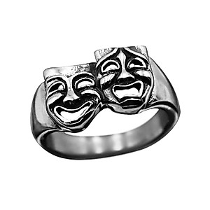 OIDIMS Personalized Tragedy Comedy Theater Mask Happy Sad Wide Statement Ring for Women Men Dainty Adjustable Finger Ring Band Fashion Vintage Expandable Open Size Birthday Anniversary BFF Gifts (7)