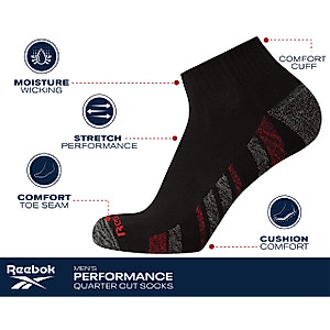Reebok Men's Quarter Socks - 6 Pack Cushion Quarter Cut Ankle Socks for Men - Breathable Men's Athletic Socks (Size 6-12.5), Size 6-12.5, White
