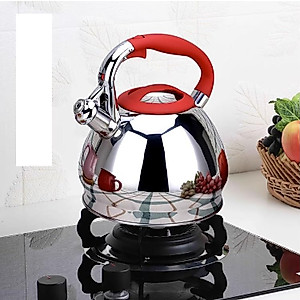 Kettle Stovetop Whistling Tea Kettle 304 Stainless Steel 3L Tea Kettle Stovetop Tea Pots For Stove Top Teapot Whistle Top Stove With Anti-Scald Handle Tea Kettle Stovetop Teapot (Color : Red, Size :