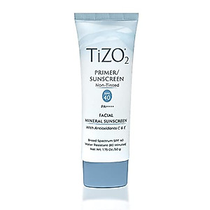 TiZO2 Facial Mineral Sunscreen and Primer, Non-tinted Broad Spectrum SPF 40 with Antioxidants, Sheer matte finish, Fragrance-Free, Oil-Free, Dermatologist-recommended, PA++++ 1.75 oz