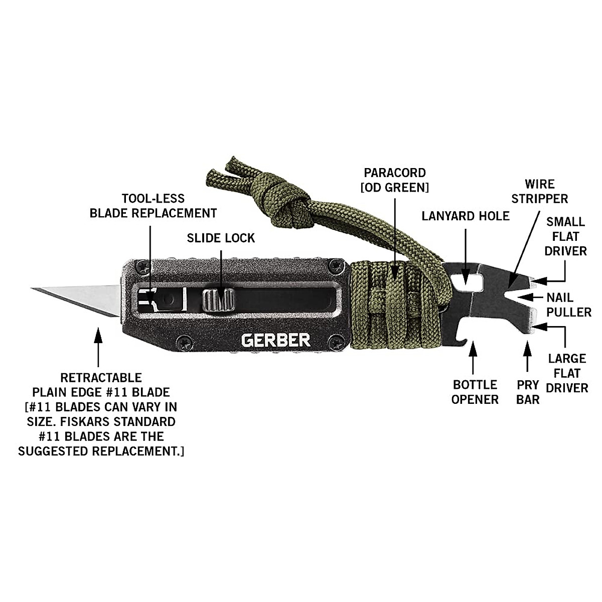 Gerber Gear 31-003739 Prybrid X, Pocket Knife with Utility Blade and Prybar, Green