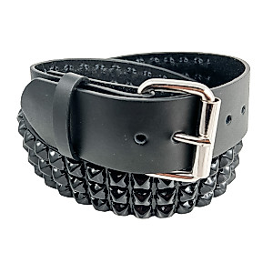 Three Row Black Pyramid Stud Belt Made In USA Genuine Leather Punk Goth Thrash Metal (XXXL-42)