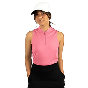 Three Sixty Six Womens Sleeveless Collarless Golf Polo Shirt with Zipper - Quick Dry Tank Tops for Women Coral