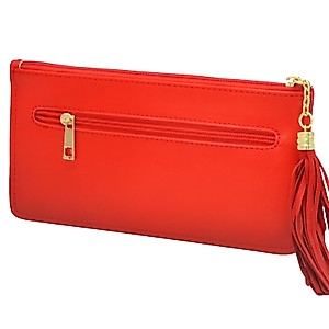 Fengshuibringluck Red Faux Leather Purse 9 Wealth Wallet Tassel Lady Purse Good Luck