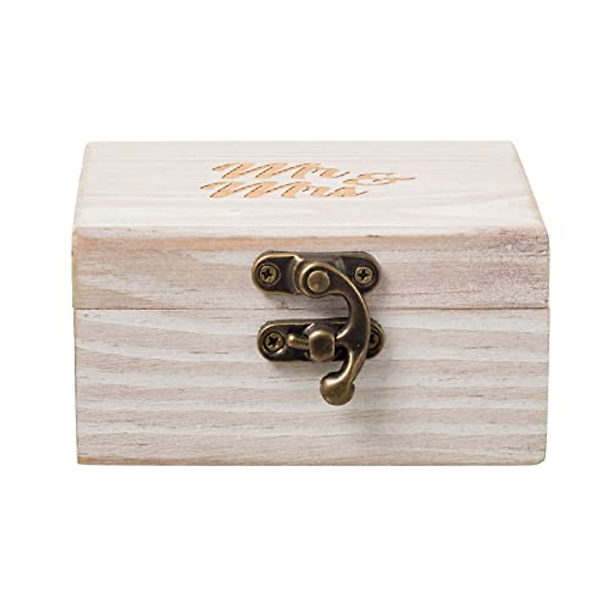 Strova Wooden Ring Box for Wedding Rings and Couple Jewelry - Engraved Mr. & Mrs. Lettering - Ring Bearer Box for Display or Personal Organizer - Brass Latch and Soft, Protective Ring Cushions