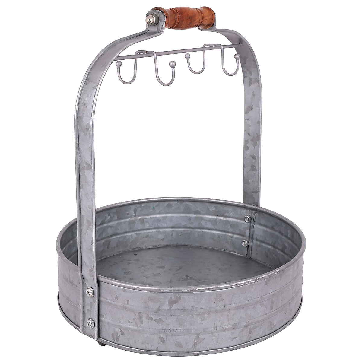 Autumn Alley Rustic Farmhouse Galvanized Coffee Mug Rack Organizer for Kitchen Counter | Mug Tree with Cup Hooks and Basket for Storage of k Cups and Accessories | Perfect for Coffee Bar