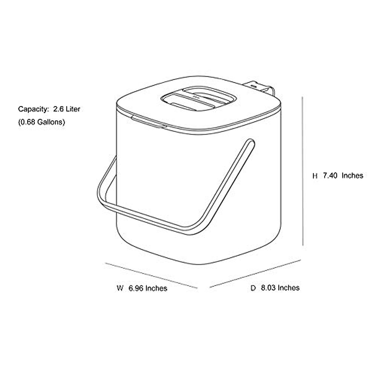 Litem Food Waste Basket Bin – a countertop Bucket with Extra Long Handles for Your conveniences 0.68 Gallons (2.6L) (Dark Gray)