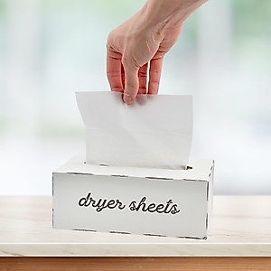 AuldHome Dryer Sheet Dispenser; Countertop Rustic White Fabric Softener Sheet Holder for Laundry Room