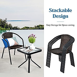 Tangkula Patio Rattan Dining Chairs, No Assembly All-Weather Wicker Stackable Chairs with Curved Backrest and Armrests, Outdoor Bistro Chair Set for Backyard, Garden, Poolside (20, Brown)