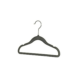 Mainetti SH-VK002-GR10 Grey Velvet Ultra-Thin Hangers with Notches and Bright Zinc Swivel Hooks, Great for Children's Clothing, 11.75 Inch (Pack of 10)