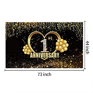 Yoaokiy 1 Year Anniversary Banner Decorations, Extra Large Happy 1st Wedding Anniversary Backdrop Poster Sign Supplies, Gold One Year Anniversary Decor Photo Props for Outdoor Indoor(6 X 3.6ft)