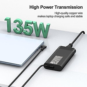 135W 90W HP Laptop Charger for HP Spectre x360 CTO 15t-df100, HP Pavilion Gaming 15 17 ec0013dx 15-ec0751ms HP OMEN 15-dc 17-an,L15534-001 TPN-DA11 TPN-CA13 AC Adapter Power Cord