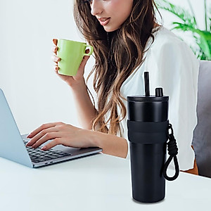 cdar Stainless Steel Coffee Cup 710ml Double-layer Insulated Coffee Mug Tumbler Travel Flask Hot Cold Water Bottle Car Vacuum Flask Black