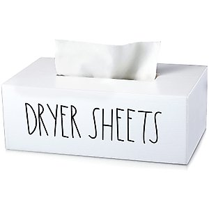 Dryer Sheet Holder Dispenser Container Dryer Sheet Storage Box for Laundry Room Decor Light Luxury Style Fabric Softener Dispenser for Organizing Decorations (White,Wood)