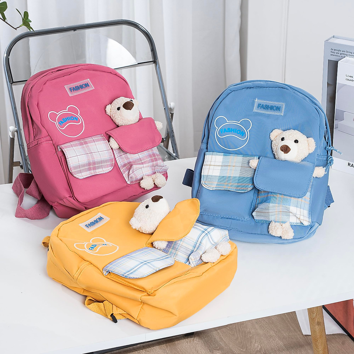 Toddler Backpack Set with Stuffed Bear and Rabbit Plush Notebook (Color May Vary) - Kids' Adventure and Memories Pack Ages 6-10 (Blue)