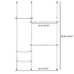 Tangkula Double 2 Tier Adjustable Closet System, Floor to Ceiling Clothes Hanger with 2 Storage Baskets & Inner Spring, Clothing Garment Rack Telescopic Closet Organizer for Living Room, Bedroom