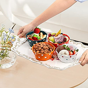 Nicunom 3 Pack Serving Trays with Handles, Melamine Stackable Serving Platter BPA-Free Rectangle Food Tray Set with Flower Pattern for Home, Parties and Restaurants, Safe for Dishwashe