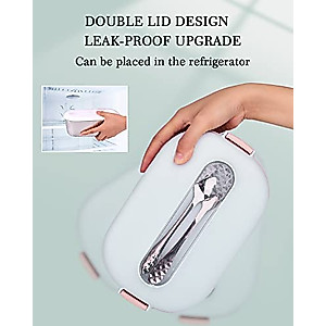 COROTC Electric Lunch Box [Mother's Day gift], Dual Lid Electric Lunch Box Food Heater,12V/24V/110V/220V 4 in 1 Food Warmer Lunch Box, Portable Microwave With Spoon/Fork/Carry Bag, Light Blue