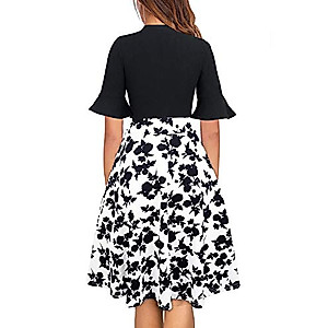 RANPHEE Cocktail Dresses for Women 2024 Black and White Church Interview Career Office Business Professional Work Dresses That Hide Belly Fat S