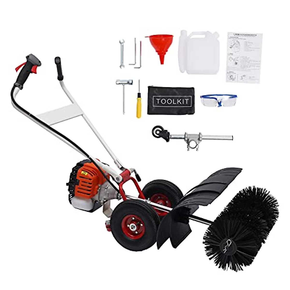 Handheld Sweeper 52cc 2 Stroke 2.5HP Power Engine Gas Power Sweeping Broom Handheld Turf Lawn Sweeper for Cleaning Snow Driveway Grass Lawn Garden
