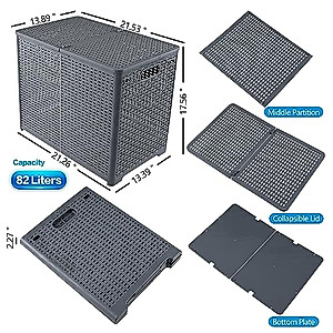 Doryh 82 L Plastic Collapsible Laundry Basket, 2 Packs, Folding Laundry Hamper with Lid