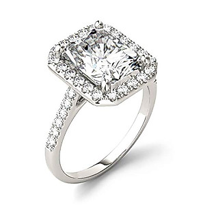 Charles & Colvard Created Moissanite 10x8mm Radiant Cut Engagement Ring for Women | 4.41 cttw DEW | Lab Grown | Solid 14K White Gold with Rhodium | Size 5