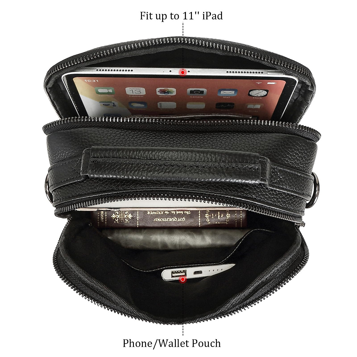 Polare Italian Cowhide Leather Messenger Bag Waterproof Chest Shoulder Crossbody Bag Casual Sling Business Handbag for Men