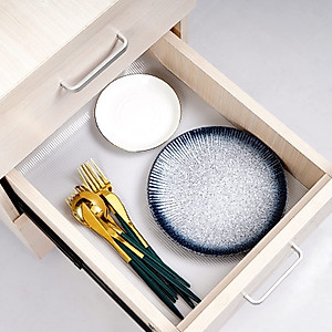 Shelf Liner for Kitchen Cabinets, 12 Inch x 20 Ft x 2 Rolls, Non-Slip Cabinet Liner, Non Adhesive Drawer Liner, Refrigerator Liners, Washable Oil-Proof Mat for Shelves (Transparent Stripe)