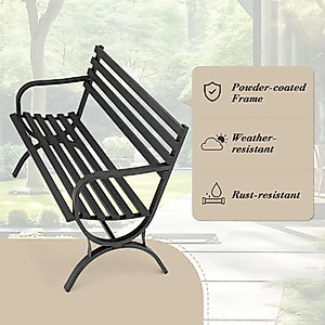 Athena Collection 50" Garden Bench Outdoor Patio Bench, Cast Iron Metal Frame Furniture Porch Bench with Backrest, Park Farmhouse Arch Legs Bench for Backyard Lawn Garden Entryway, Black