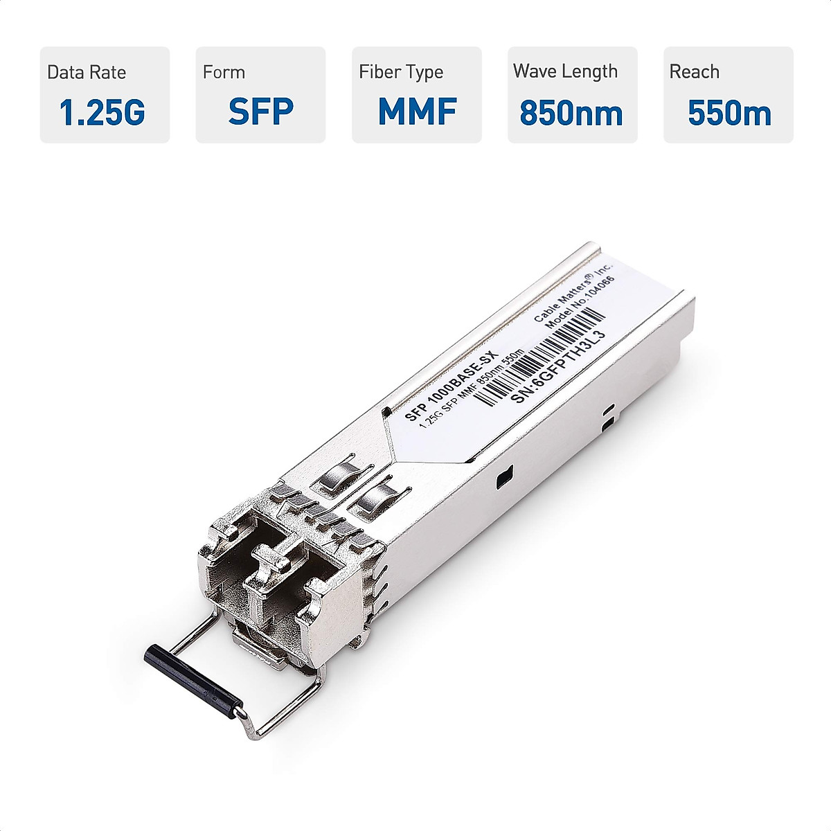 Cable Matters 2-Pack 1000BASE-SX SFP to LC Multi Mode 1G Fiber Transceiver Modular for Cisco, Ubiquiti, TP-Link, Huawei, Mikrotik, Netgear, and Supermicro Equipment