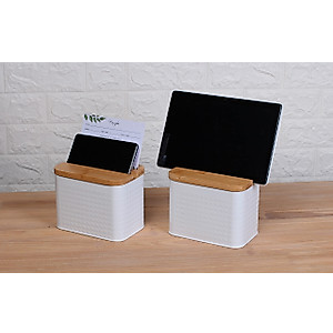 Jovai Brands Recipe Box - Metal Organization Tin Includes Blank Cards & Interior Dividers - Classic Neutral Style White Metallic Decorative Holder - Thick Card Stock - Perfect Organizer Gift Set