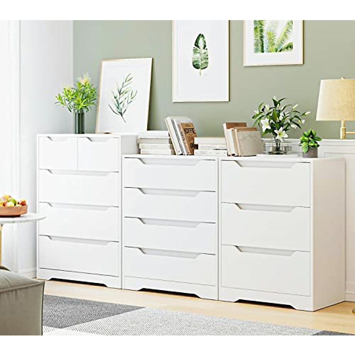 HOSTACK Modern 4 Drawer Dresser, Chest of Drawers with Storage, Wood Storage Chest Organizers with Cut-Out Handles, Accent Storage Cabinet for Living Room, Entryway, Hallway, White