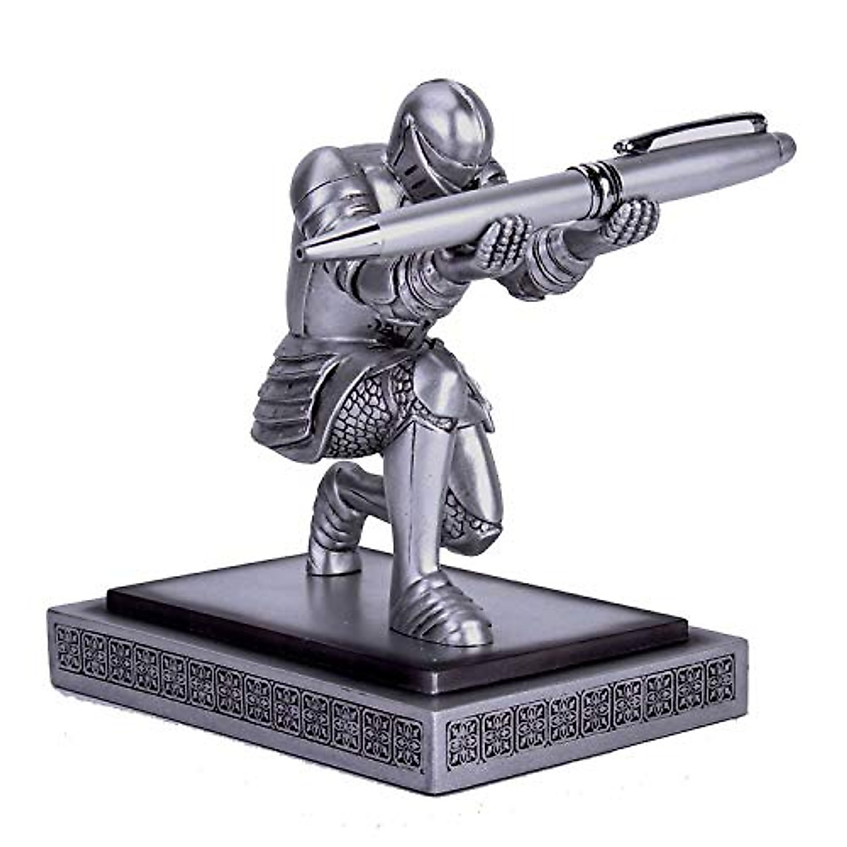 CYXStar Resin Soldier Executive Pen Holder Desk Organizer Cool Pen Stand Home Decor Resin Pencil Holder with a Pen for Men as Gift (Silver)