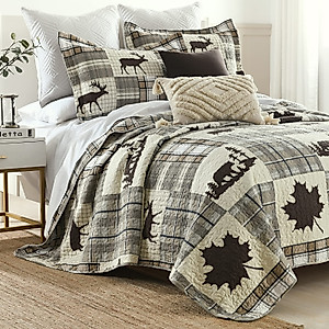 SahSahCasa Quilt Queen Size, 100% Cotton Quilt, Rustic Lodge Farmhouse Queen Quilt Bedding Set Bedspread, Reversible Lightweight Cabin Patchwork Plaid Comforter for Queen Bed, Brown/Cream, 3-Piece
