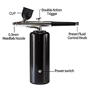 Airbrush Kit with Compressor kit 32PSI Cordless Airbrush Rechargeable Portable Dual Action Barber Airbrush Compressor, Air Brush for Painting, Model, Nail, Makeup, Barber. (Black)……